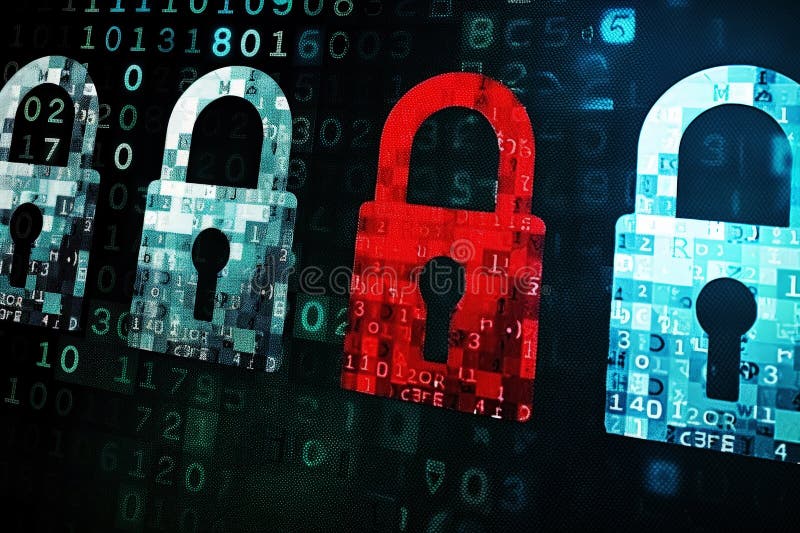 Cybersecurity Concept with a Digital Lock on a Data Stream. Ai ...