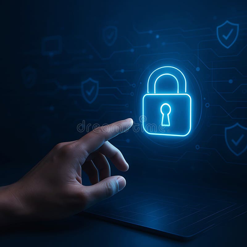 Cybersecurity Concept Digital Lock Hand Touching Stock Illustration ...