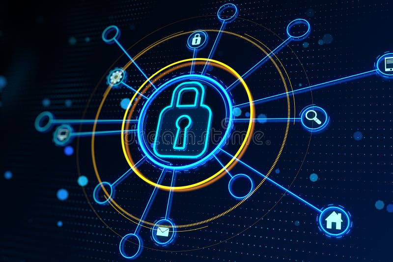 Cybersecurity Concept with Digital Lock Icon on Vibrant Blue ...