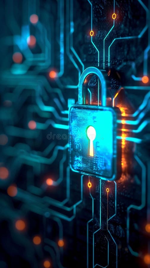 Cybersecurity Concept Digital Lock and Key on an Abstract Background Stock Illustration ...