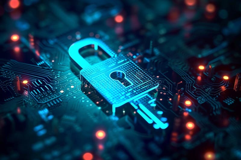 Cybersecurity Concept Digital Lock and Key on an Abstract Background Stock Illustration ...