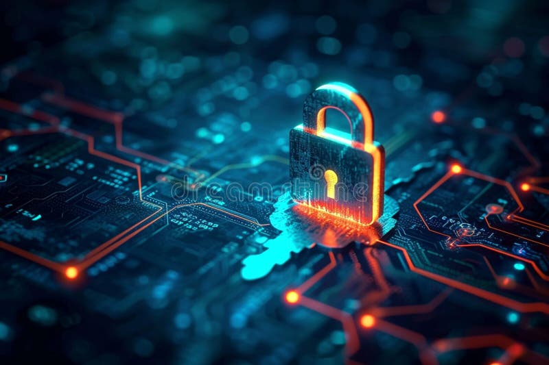 Cybersecurity Concept Digital Lock and Key on an Abstract Background ...