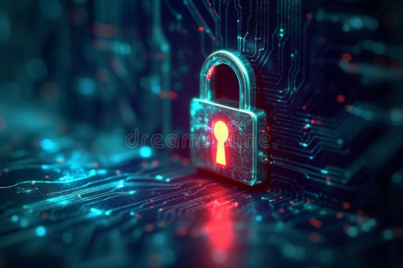 Cybersecurity Concept Digital Lock and Key on an Abstract Background Stock Illustration ...
