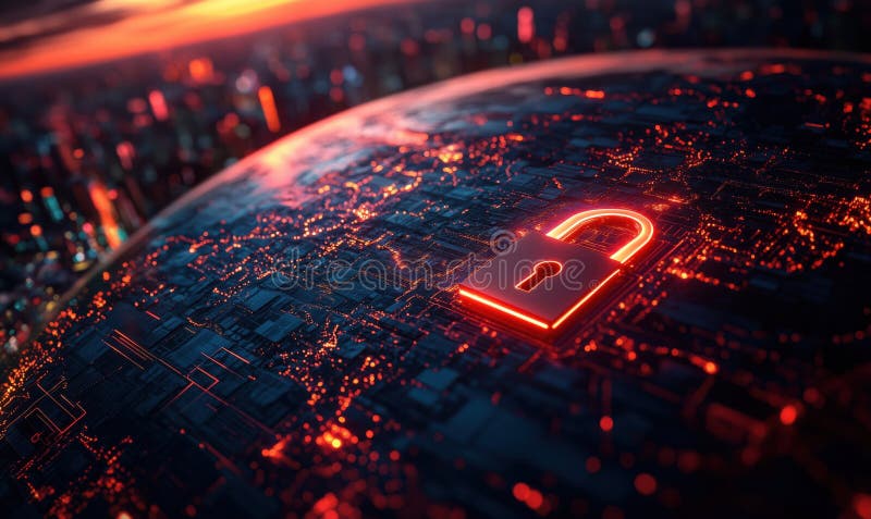 Cybersecurity Concept with Digital Lock Symbol Over Global Network at ...