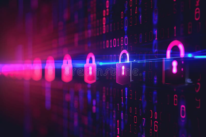 Cybersecurity Cyberattacks Concept With Digital Locks And Data Encryption Stock Illustration