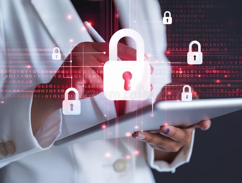 Cybersecurity Concept with Glowing Lock Symbol Stock Photo - Image of ...