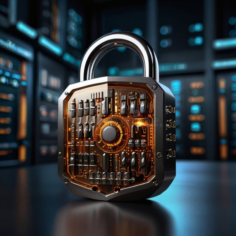 A Cybersecurity Concept with Digital Locks and Shields, Conveying ...