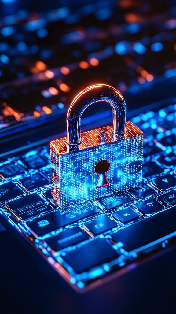 Cybersecurity Concept Digital Padlock On Illuminated Computer Keyboard Stock Image Image Of