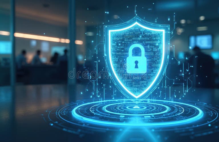 Cybersecurity Concept Digital Shield with Padlock Icon Protects Data ...