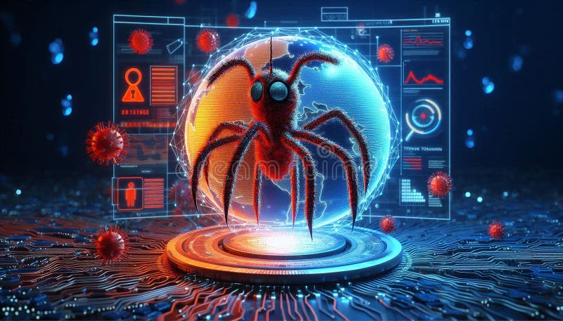 Cybersecurity Concept with Digital Virus Illustrations Stock ...