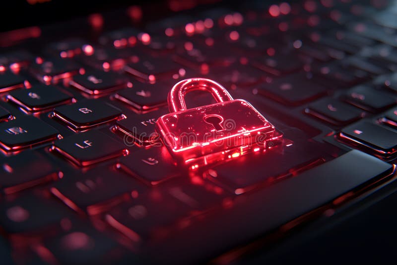 Cybersecurity Concept Featuring Glowing Red Lock on Keyboard for ...