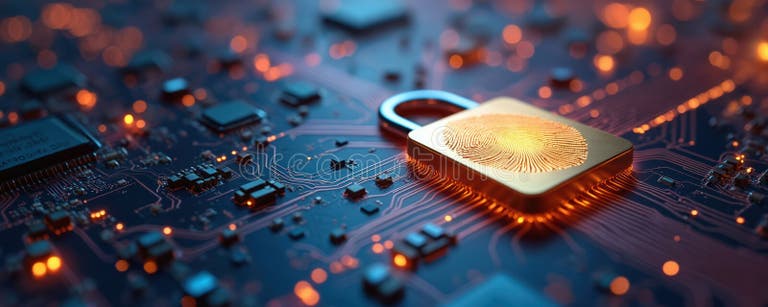Cybersecurity Concept Featuring Lock with Fingerprint on Computer ...
