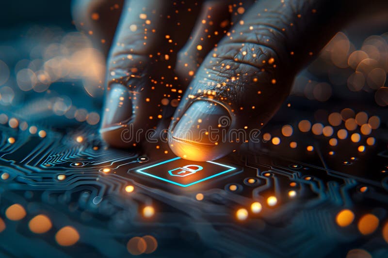 Futuristic Cybersecurity Concept Glowing Digital Lock Circuit Board ...