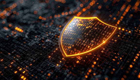 Cybersecurity Concept with Glowing Digital Shield Binary Code Stock ...