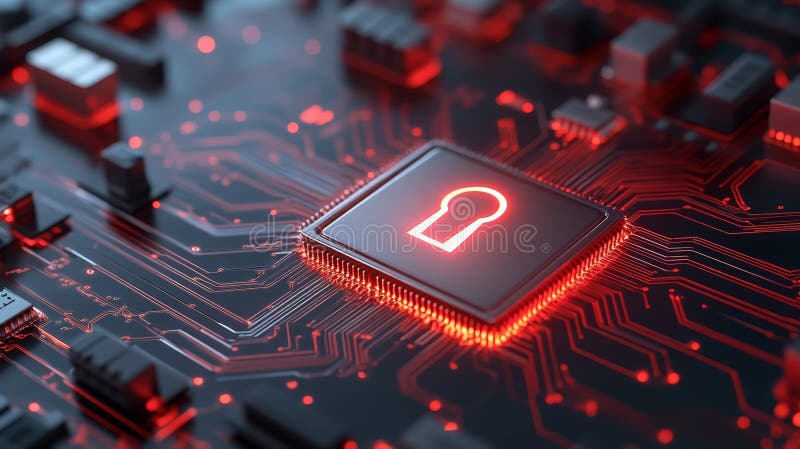 Cybersecurity Concept with Glowing Red Lock on Circuit Board Stock Illustration - Illustration ...