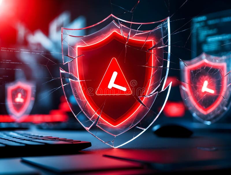 Cybersecurity Concept with Glowing Red Shields Stock Illustration ...