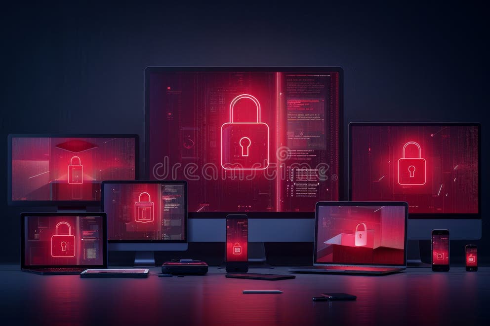 Cybersecurity Concept, Internet Security and Firewall on Screen Stock ...