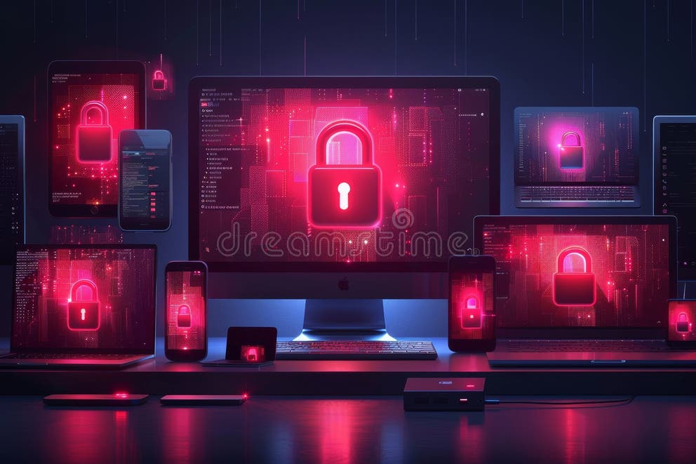 Cybersecurity Concept, Internet Security and Firewall on Screen Stock ...