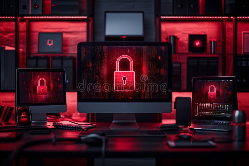 Cybersecurity Concept, Internet Security and Firewall on Screen Stock ...