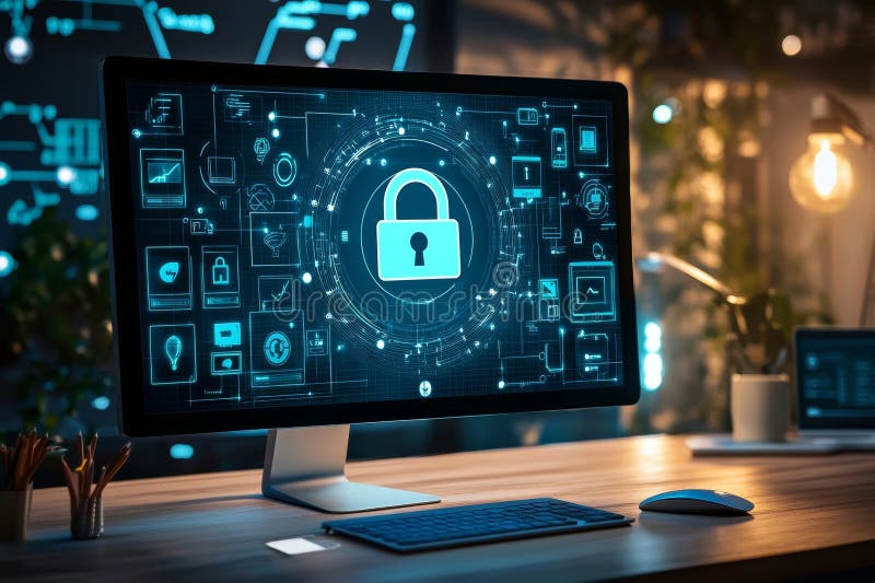 Cybersecurity Concept, Internet Security, Screen with Padlock. Stock ...