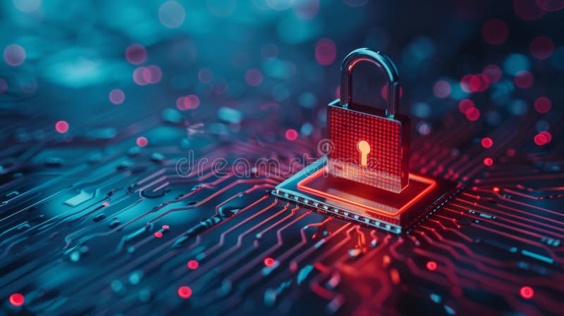 Cybersecurity Concept with Lock on Circuit Board Stock Illustration ...