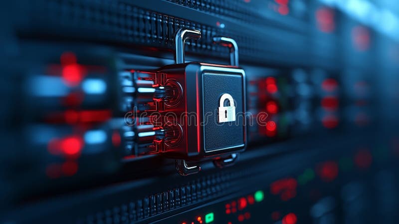Cybersecurity Concept with Locked Data Server Rack Stock Illustration ...