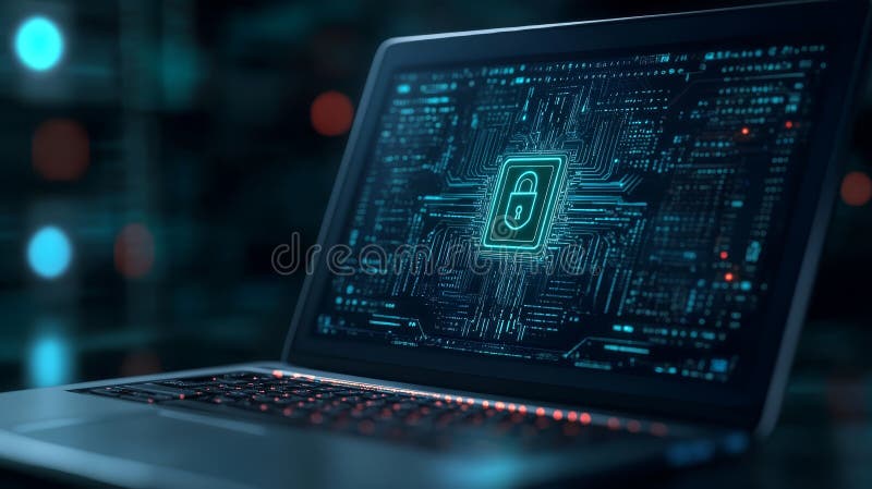 Cybersecurity Concept with Locked Laptop Screen Stock Illustration ...