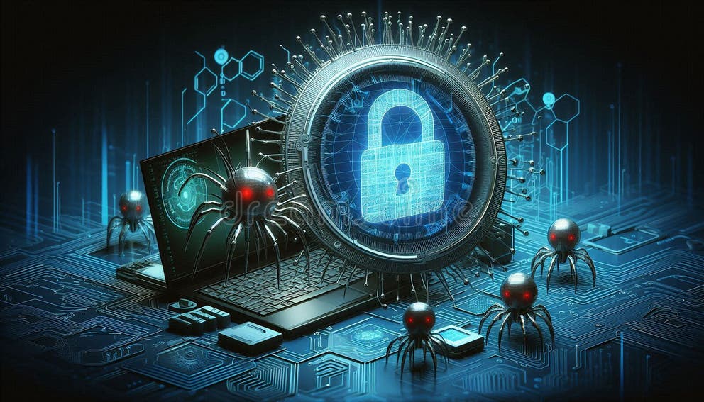 Cybersecurity Concept with Malware and Virus Themes Stock Illustration ...
