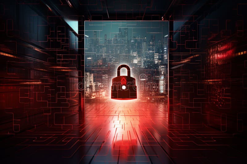Cybersecurity Concept. Padlock Circuit Board Data Center Stock Photo ...