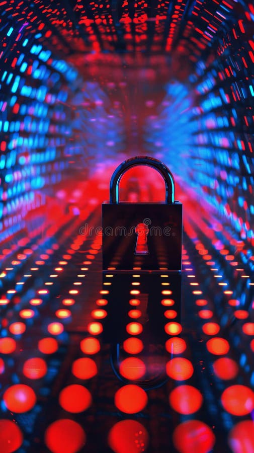 Cybersecurity Concept with Padlock and Colorful Light Patterns, Data ...