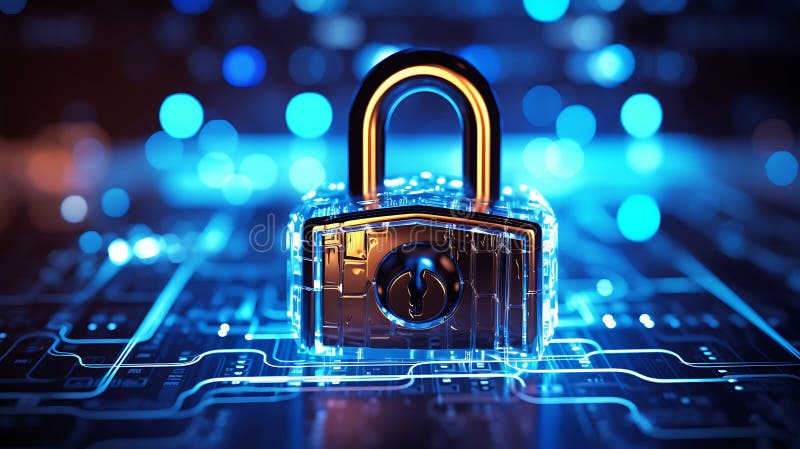 Cybersecurity Concept with Padlock on Digital Background, 3D Rendering ...