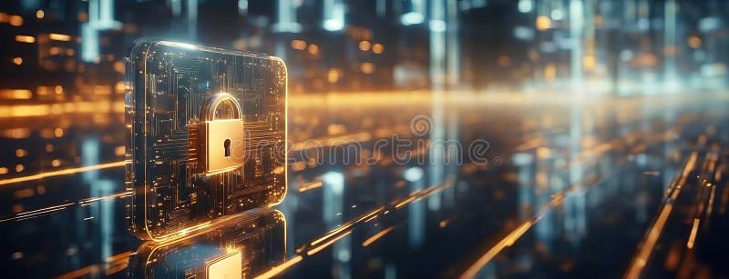 Cybersecurity Concept with Padlock in Digital Space. Futuristic Online ...