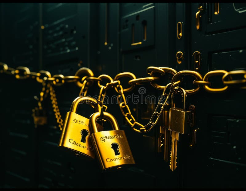 Cybersecurity Concept with Padlocks and Chains on Server Racks Stock ...