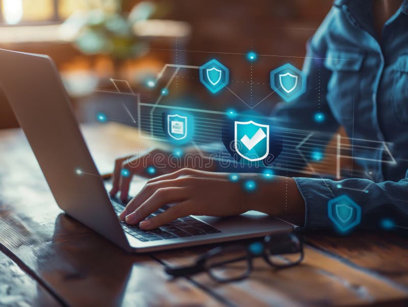 Cybersecurity Concept with Person Typing on Laptop Stock Photo - Image ...