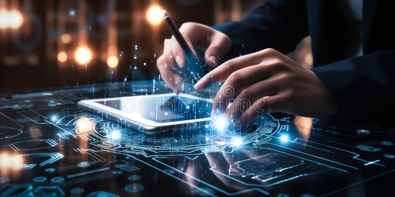 Cybersecurity Concept with Person Using a Tablet To Navigate a Complex ...