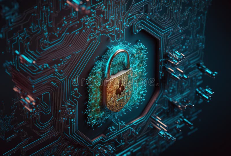 Cybersecurity Concept. Protective Shield Representing Cyber Technology and Networking. 3D ...