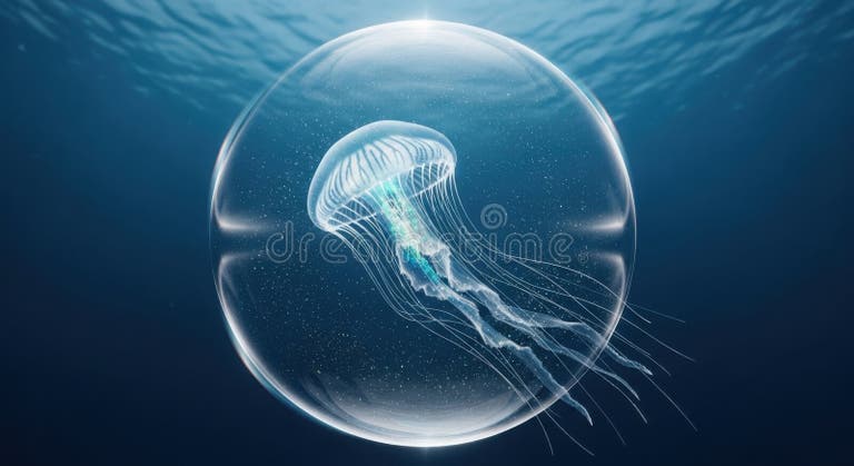 Cybersecurity Concept Secure Digital Bubble Protecting a Jellyfish Data ...