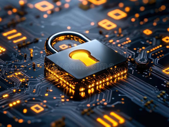 Cybersecurity Concept: a Secure Padlock Icon in a Digital Environment ...