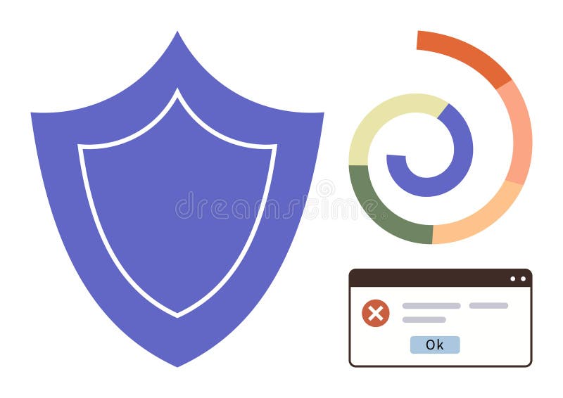 Cybersecurity Concept with Shield, Error Box, and Circular Chart ...