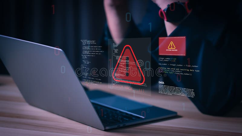 Cybersecurity Concept Showing Hacker Attack on Laptop with Warning ...
