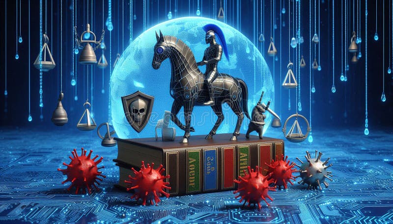 Cybersecurity Concept with Trojan and Virus Elements Stock Illustration ...