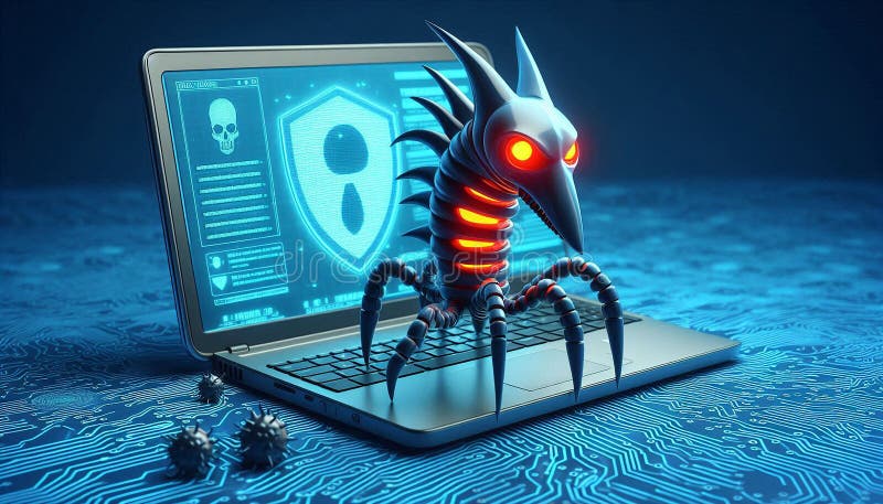 Cybersecurity Concept with Virus and Malware Illustration Stock ...