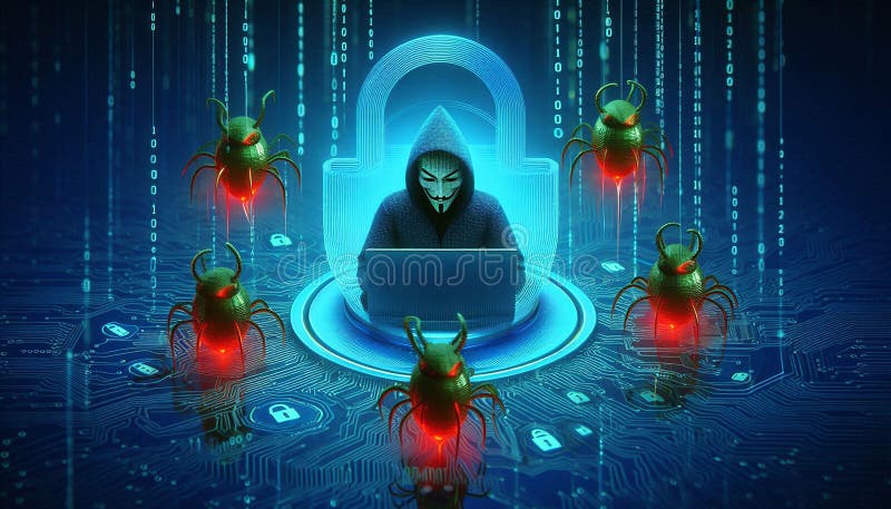 Cybersecurity Concept with Virus and Malware Illustrations Stock ...