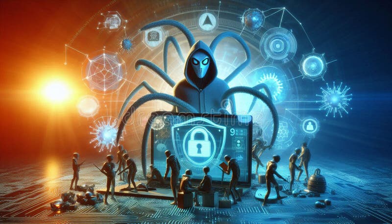 Cybersecurity Concept with Virus and Malware Theme Stock Illustration ...
