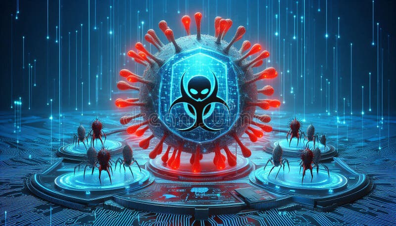 Cybersecurity Concept of Virus and Malware Threats Stock Illustration ...
