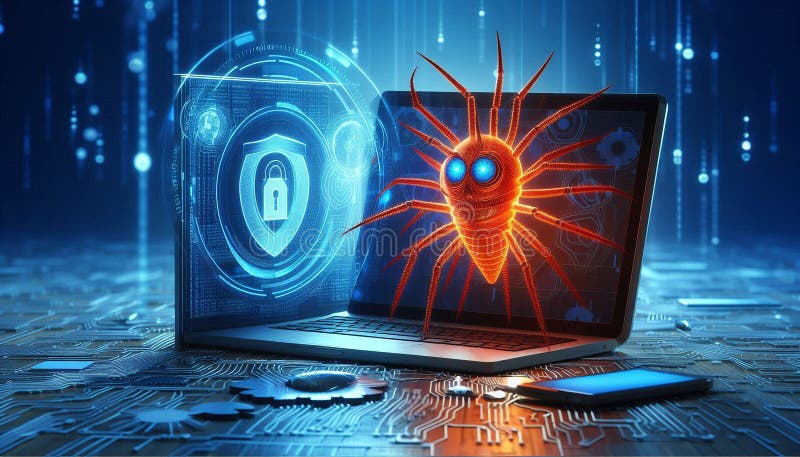 Cybersecurity Concept with Virus and Protection Shield Stock ...