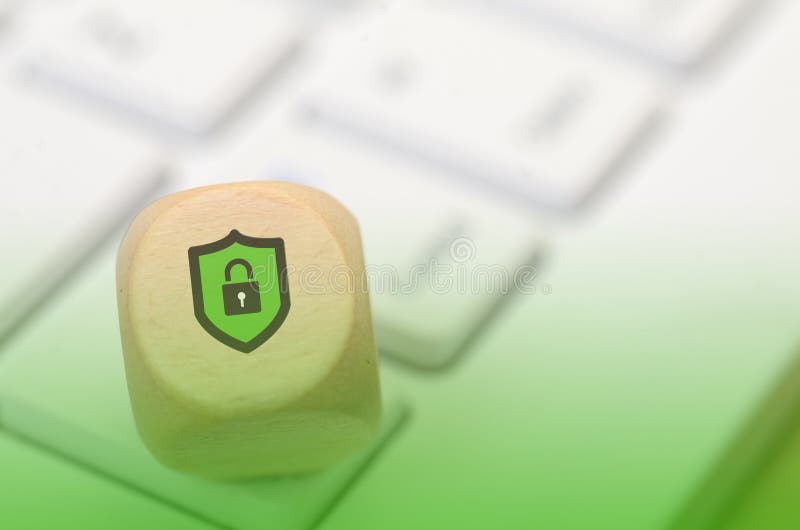 Cybersecurity Concept: Wooden Block with Lock and Shield Symbol for ...