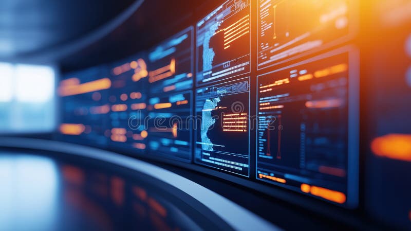 Cybersecurity Control Room with Digital Screens Showing Network ...