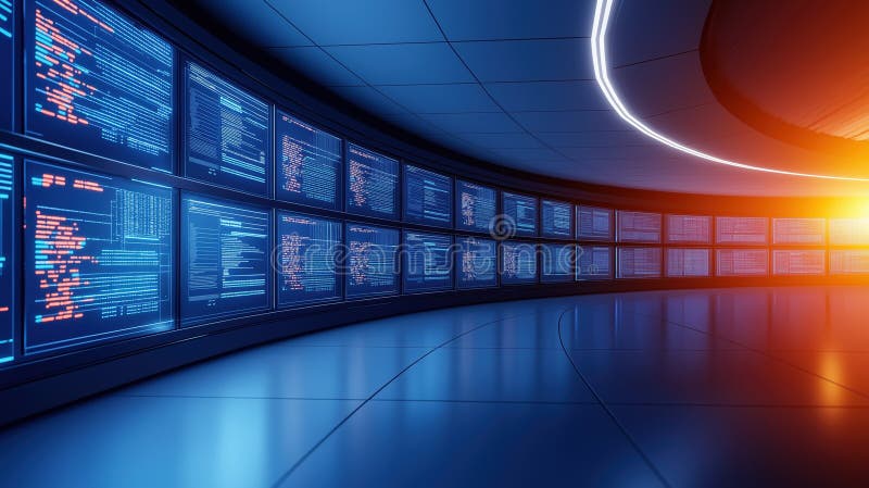 Cybersecurity Control Room with Digital Screens Showing Network ...