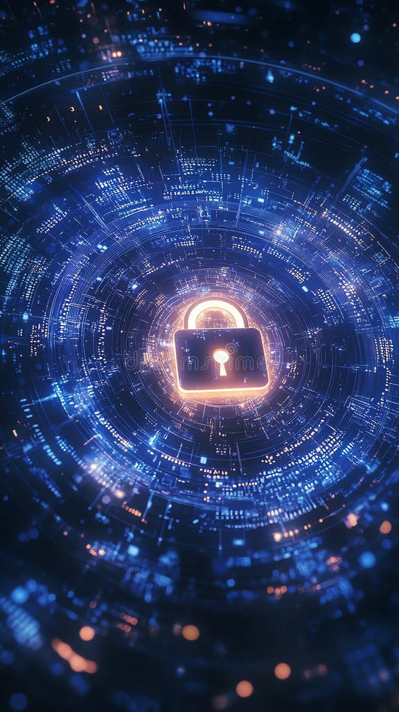Cybersecurity 3D Illustration: Digital Lock Glowing Stock Illustration ...